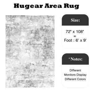 HUGEAR 6x9 Area Rug Grey Living Room Washable Rug Indoor Accent Rug Modern Abstract Non Slip Low Pile Carpet Distressed Large Throw Rug for Bedroom Office Dining Room