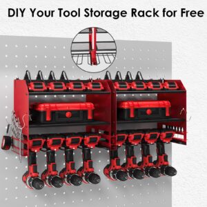 TLGREEN Power Tool Organizer Wall Mount with Charging Station, 4 Drill Holder Built in 8 Outlet Power Strip, Tools and Battery Storage Rack, for Tool Room, Garage Organization, Workshop