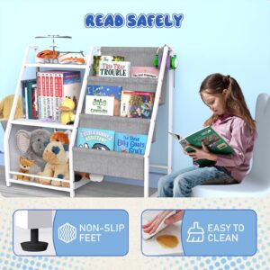 Kids Bookshelf and Toy Storage Organizer, Kids Bookcase, Nursery Book Shelves, Montessori Toddler Bookshelf for Kids, 3-Tier Wooden Kids Bookcase, Children's Bookcase Display for Playroom, Bedroom