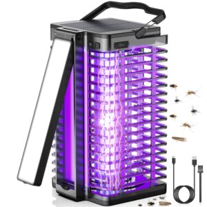 solar bug zapper for outdoor indoor, cordless & rechargeable mosquito zapper with reading lamp, 4200v high powered mosquito killer insect fly trap 4000mah battery for home, patio, camping