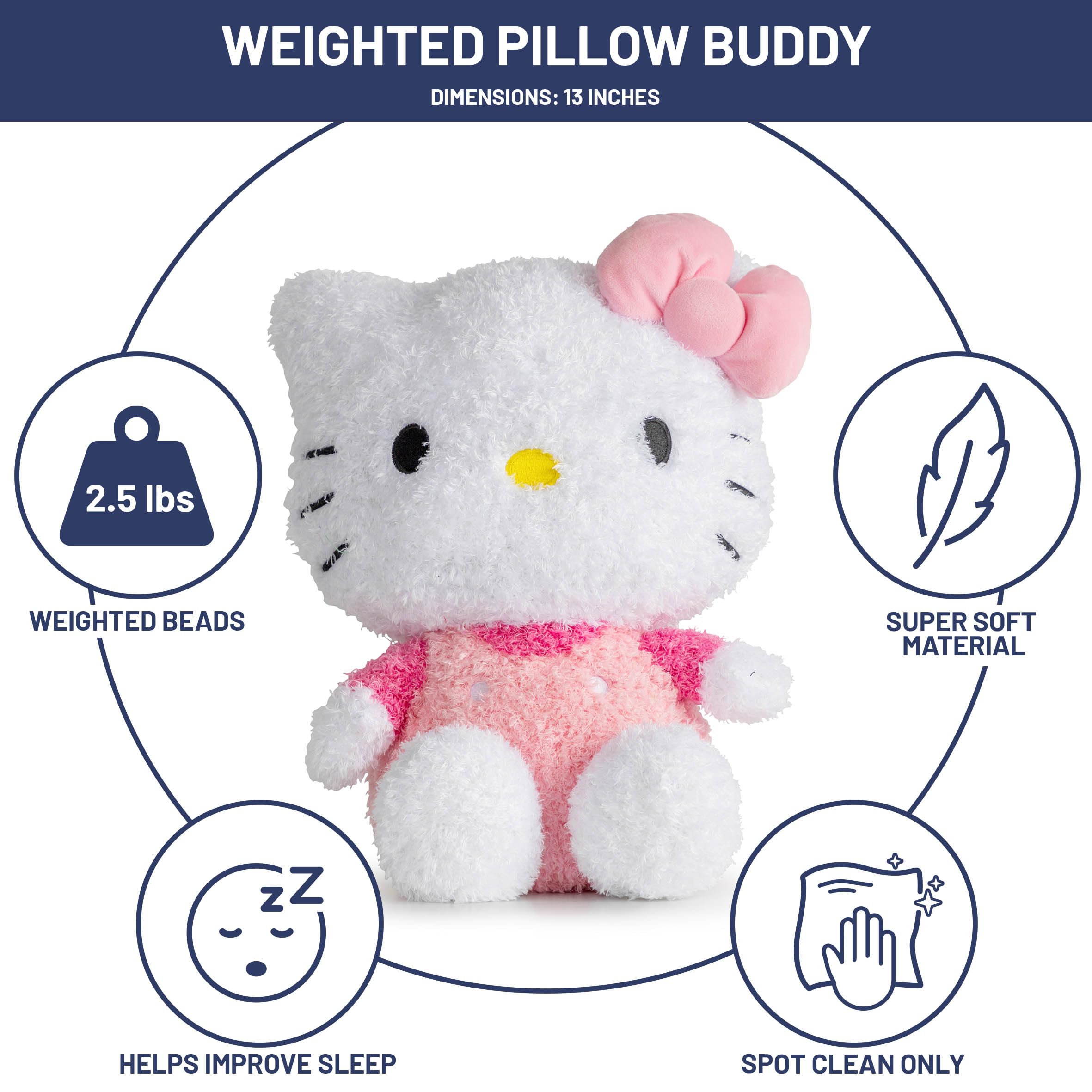 Weighted Hello Kitty Fuzzy Plush Pillow Buddy - 2.5 lbs Super Soft Stuffed Pillow, 13 inches