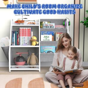 Kids Bookshelf and Toy Storage Organizer, Kids Bookcase, Nursery Book Shelves, Montessori Toddler Bookshelf for Kids, 3-Tier Wooden Kids Bookcase, Children's Bookcase Display for Playroom, Bedroom