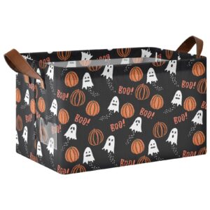 takiito halloween pumpkins boo storage bin for organizing shelves, fabric storage basket with handles for books toys closet, 1 pack