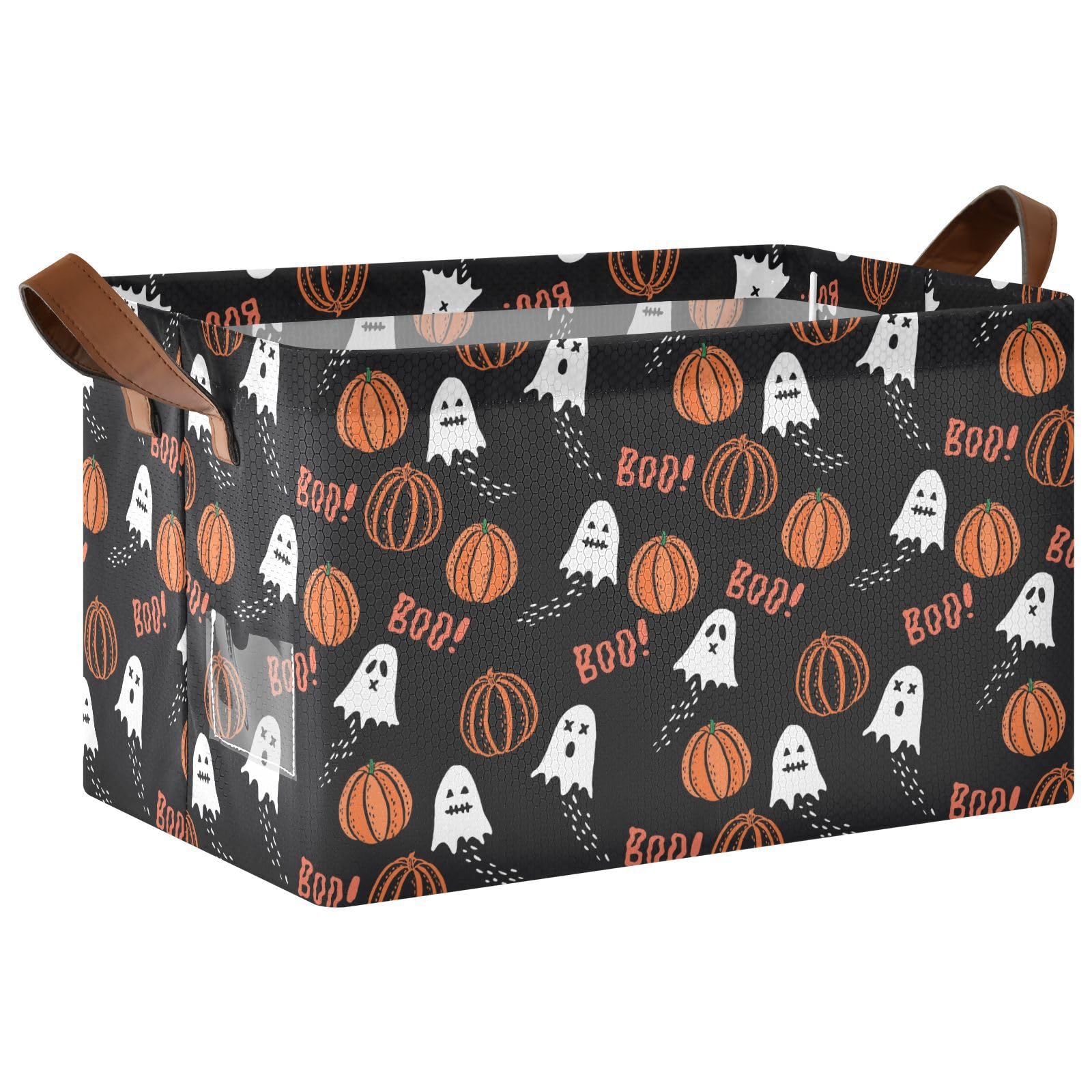 Takiito Halloween Pumpkins Boo Storage Bin for Organizing Shelves, Fabric Storage Basket with Handles for Books Toys Closet, 1 Pack