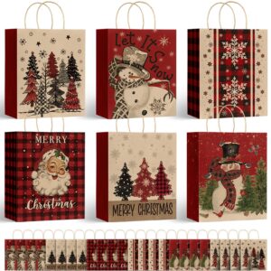 horaldaily 24 christmas gift paper bags bulk with handles wrapping, buffalo plaid santa christmas trees snowman xmas holiday presents(24 large)