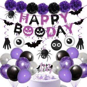 halloween birthday party decorations balloon banner paper pompom cake topper hanging swirl for halloween happy boo day party supplies