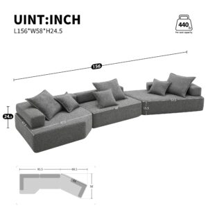 LUMISOL 3 Piece Modular U Shaped Boucle Floor Couch Set, Spacious Sectional Sofa Couch for Living Room, Foam-Filled Sofa Bed for Apartment Office, Convertible Sleeper Couch, Gray