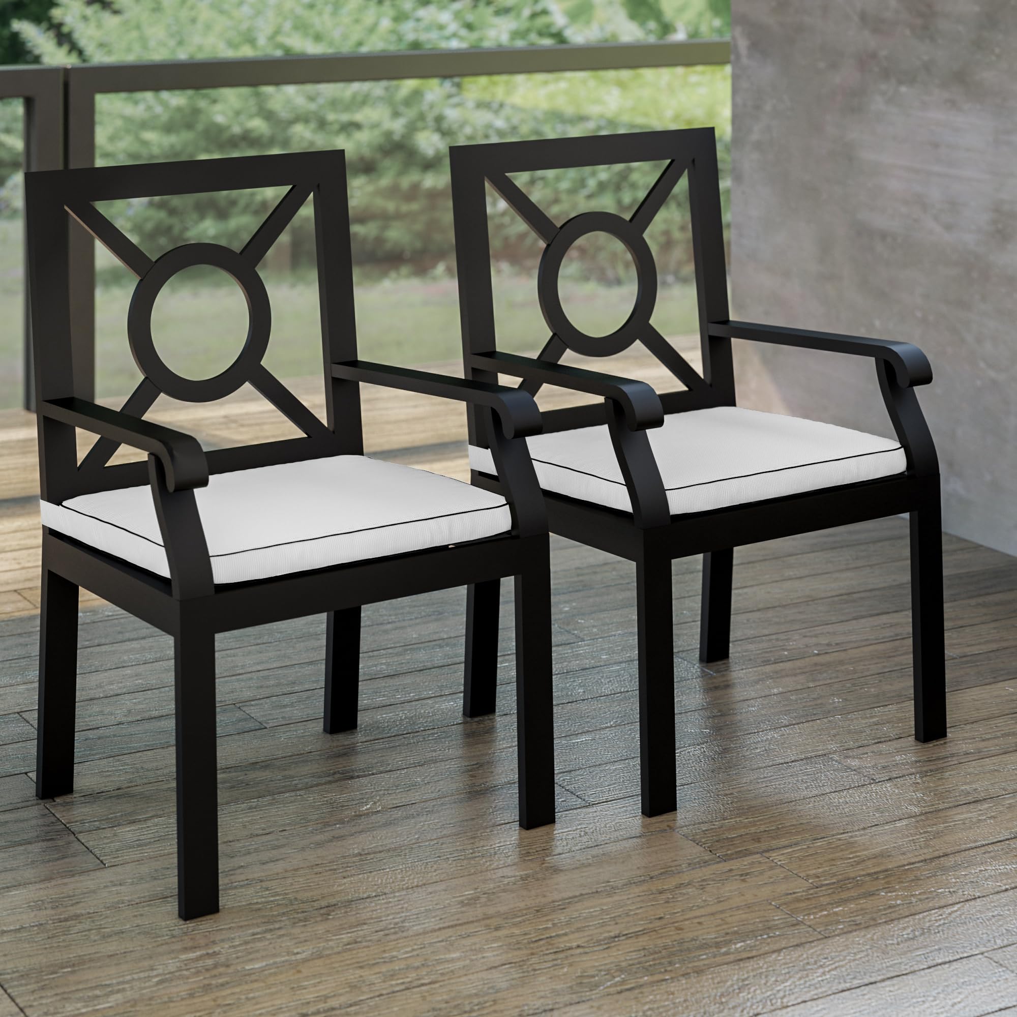 TK Classics kathy ireland Homes and Gardens Madison Ave. Set of 2 Aluminum Outdoor Dining Armchairs with Cushions, Snow