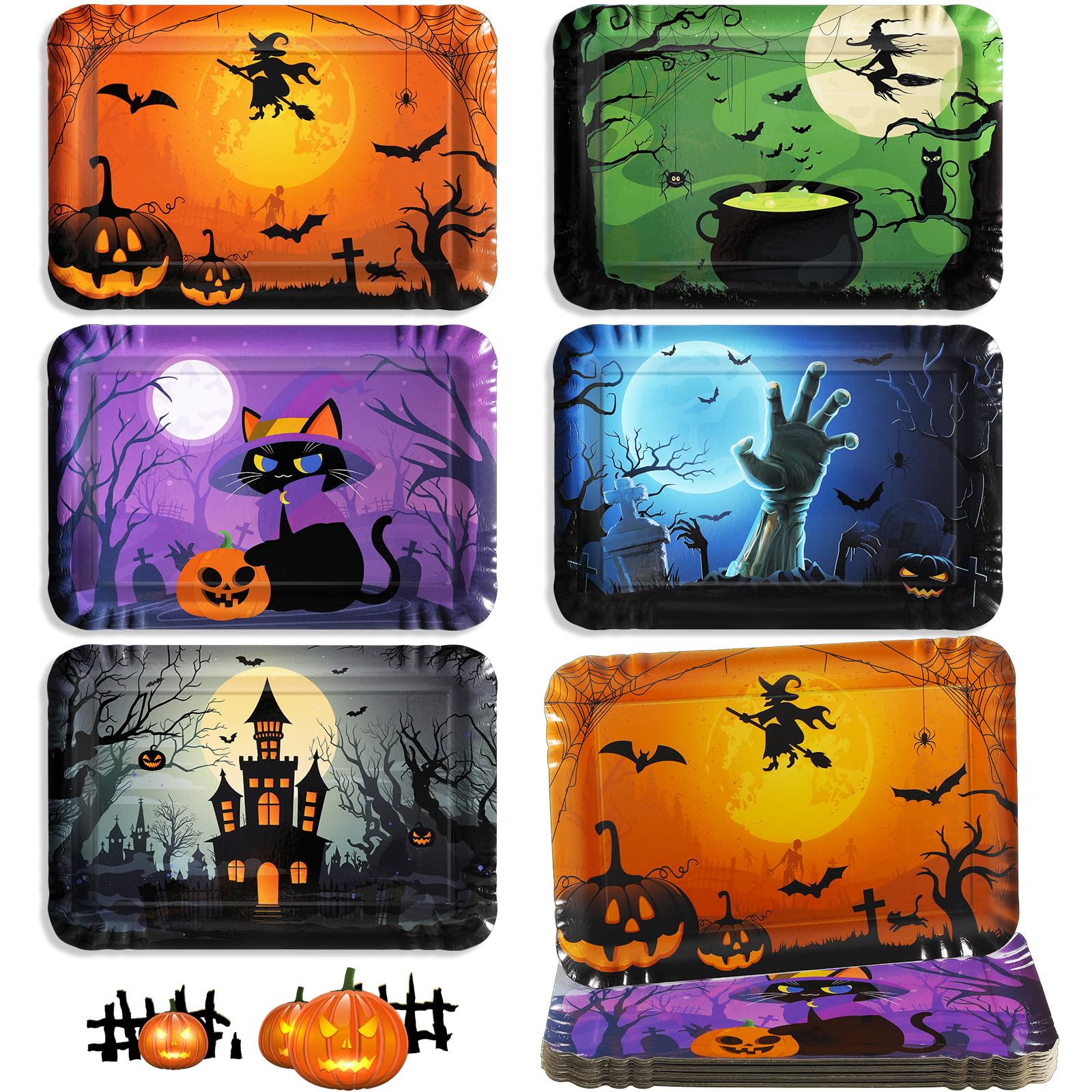 Rtteri 10 PCS Halloween Serving Trays Party Decorations 11 x 7.5 Halloween Food Trays Halloween Tray Halloween Party Trays for Halloween Theme Dessert Cupcake Birthday Party Tableware Supplies