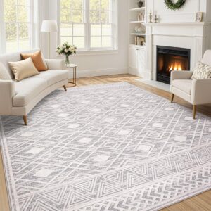 dexiduo area rugs for living room rug: 9x12 soft washable rugs low pile non-slip backing indoor floor rugs for living room bedroom kitchen dining under table home office,grey