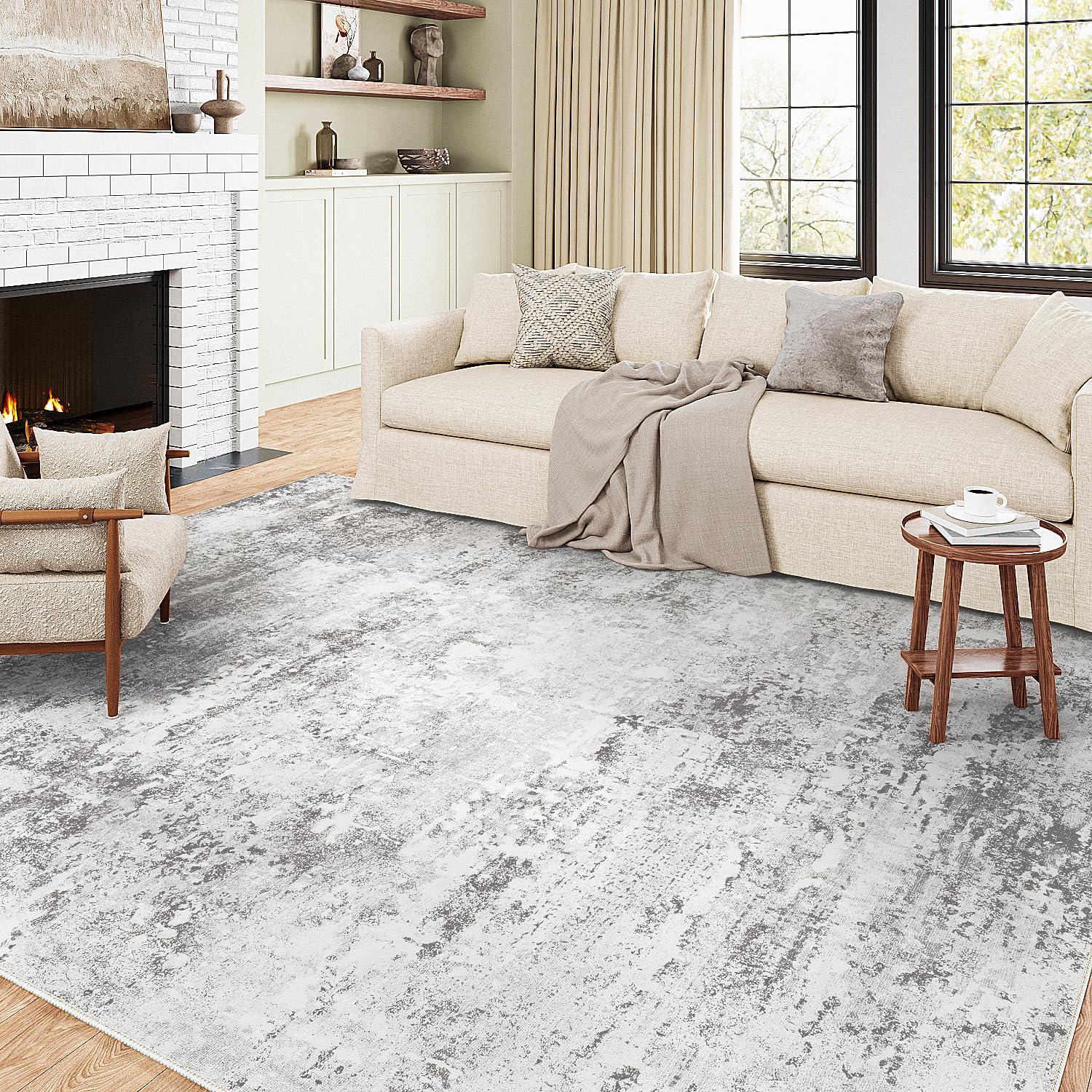 HUGEAR 6x9 Area Rug Grey Living Room Washable Rug Indoor Accent Rug Modern Abstract Non Slip Low Pile Carpet Distressed Large Throw Rug for Bedroom Office Dining Room