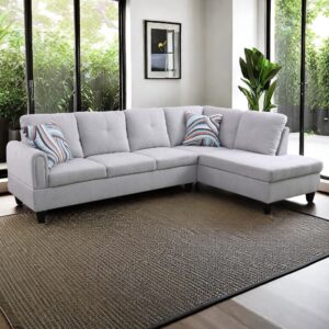 NicBex Sectional Couches for Living Room 2 Pieces Modern Sectional Sofa with Right Chaise Sectional Couch with Solid Frame Classic L Shape Sectional Sofa Set with Flannel Fabric, Grey