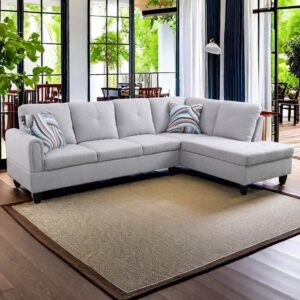 nicbex sectional couches for living room 2 pieces modern sectional sofa with right chaise sectional couch with solid frame classic l shape sectional sofa set with flannel fabric, grey