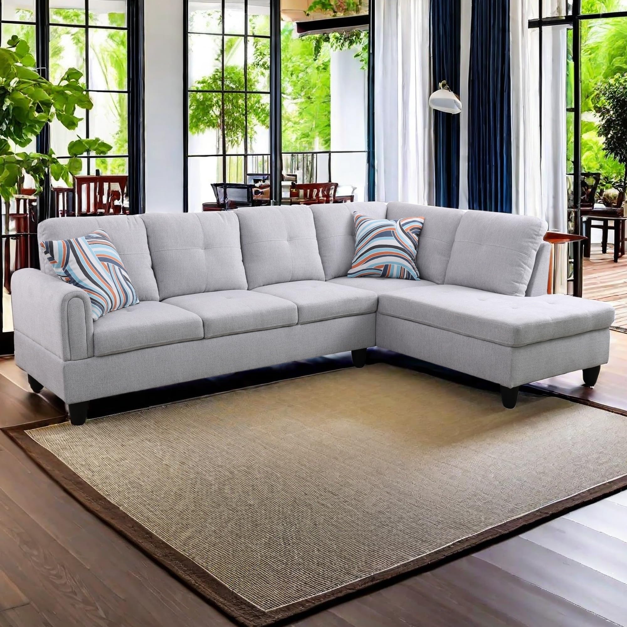 NicBex Sectional Couches for Living Room 2 Pieces Modern Sectional Sofa with Right Chaise Sectional Couch with Solid Frame Classic L Shape Sectional Sofa Set with Flannel Fabric, Grey