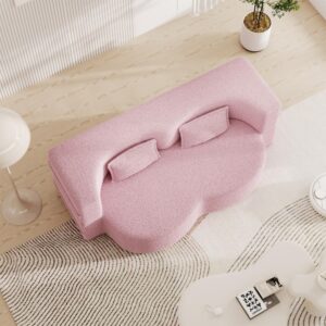 Tmsan 78" Teddy Loveseat Sofa Cloud Couch, 2 in 1 Convertible Sleeper Sofa Bed Full Size, Modern Boucle Floor Sofa Guest Bed with 2 Pillows for Living Room Apartment Office (Pink)