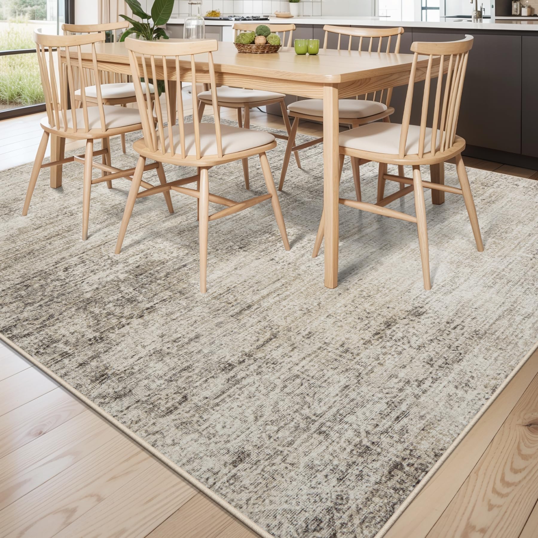 8x10 Area Rugs for Living Room Rug Washable Abstract: Large Rugs for Dining Room Bedroom Carpet Farmhouse Non Slip Low Pile Pet Friendly Area Rug 8 by 10 Indoor - Light Brown