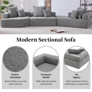 LUMISOL 3 Piece Modular U Shaped Boucle Floor Couch Set, Spacious Sectional Sofa Couch for Living Room, Foam-Filled Sofa Bed for Apartment Office, Convertible Sleeper Couch, Gray