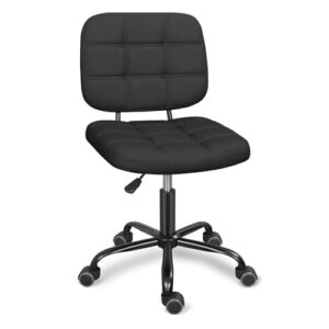 ergoseat armless home office desk chair with wheels, modern ergonomic drafting rolling chair with 360° swivel wheels,height adjustable computer task chairs for small space, black