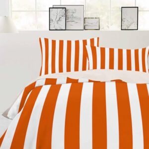 Lsrtoss Burnt Orange Striped Twin Duvet Cover Set for All Season, Thanksgiving Orange White Stripes Microfiber 3 Piece Bedding Set with 2 Pillowcases & 1 Quilt Cover, 68" W x 86" L, Twin Size