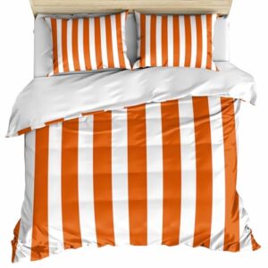 lsrtoss burnt orange striped twin duvet cover set for all season, thanksgiving orange white stripes microfiber 3 piece bedding set with 2 pillowcases & 1 quilt cover, 68" w x 86" l, twin size