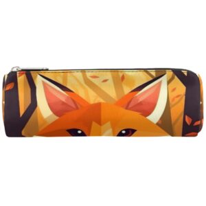 GzLeyigou Round Pencil Case Pen Bag Pouch Holder Fox Stationery Organizer Pencil Bag with Zipper Pencil Pouch Storage Box Cosmetic Organizer Makeup Brush Bag Fall Fox