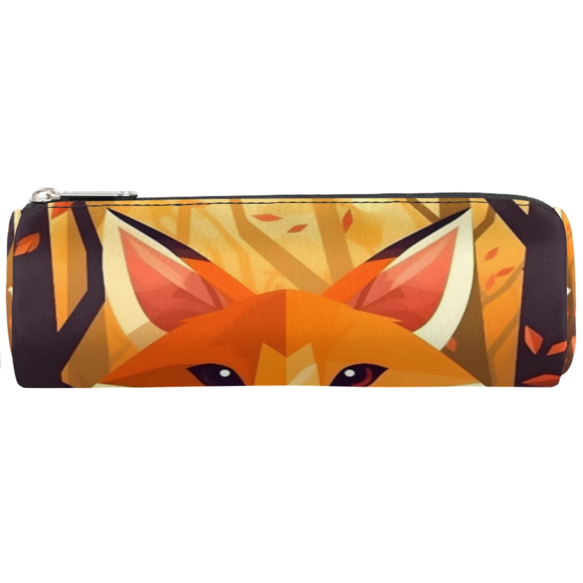 GzLeyigou Round Pencil Case Pen Bag Pouch Holder Fox Stationery Organizer Pencil Bag with Zipper Pencil Pouch Storage Box Cosmetic Organizer Makeup Brush Bag Fall Fox