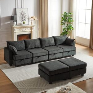 FANYE L/U-Shaped Oversized Free Combination Modular Storage Sectional Sofa Soft Corduroy Upholstered Deep Seat Sofa&Couch Convertible Sleeper Couch Bed W/2 Pillows for Living Room