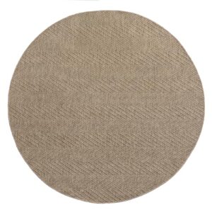 town & country basics pax herringbone textured solid everwash® washable area rug, low pile, non-slip backing, easy clean pet & family friendly rug, brown, 8' round