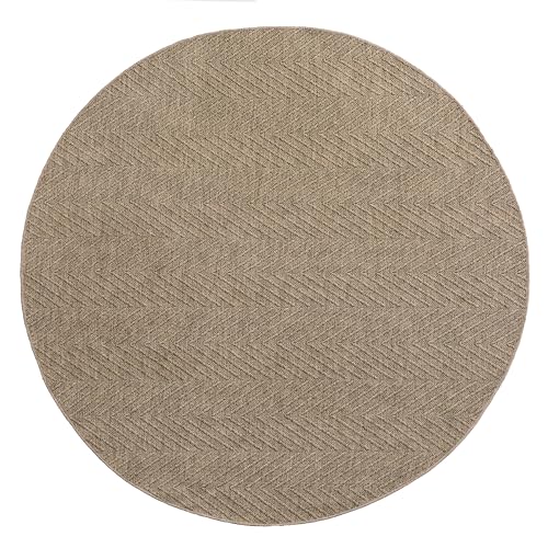 TOWN & COUNTRY BASICS Pax Herringbone Textured Solid Everwash® Washable Area Rug, Low Pile, Non-Slip Backing, Easy Clean Pet & Family Friendly Rug, Brown, 8' Round