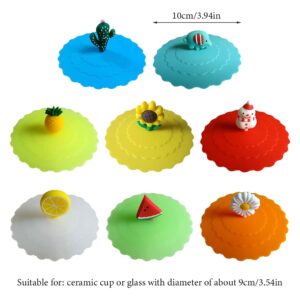 8pcs Silicone Cup Lids Mug Cover, Colorful Anti-Dust Mug Cover Cute Reusable Lids for Cups Mugs Beer Glasses Universal