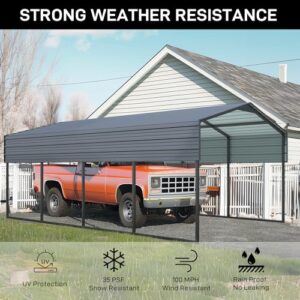 12x20 Ft Metal Carport, Heavy Duty Car Port with Galvanized Steel Roof, Outdoor Car Garage, Large Carport Canopy, Steel Car Shelter for Car, Boats and Truck, Charcoal Black