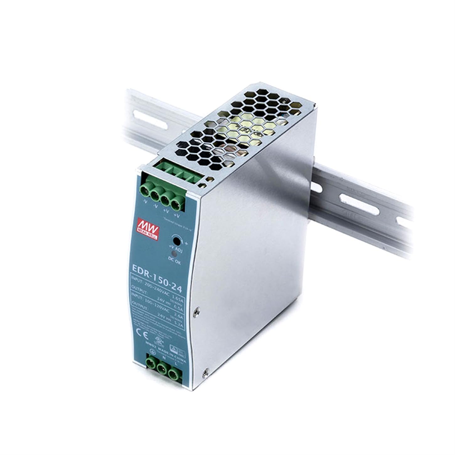 TorqCali EDR-150-24 150W 24V 6.5A Single Output Industrial DIN Rail Power Supply, Constant Current Limiting, Overload & Overvoltage Protection