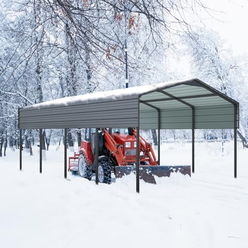 12x20 Ft Metal Carport, Heavy Duty Car Port with Galvanized Steel Roof, Outdoor Car Garage, Large Carport Canopy, Steel Car Shelter for Car, Boats and Truck, Charcoal Black