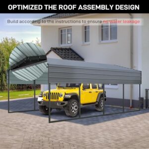 12x20 Ft Metal Carport, Heavy Duty Car Port with Galvanized Steel Roof, Outdoor Car Garage, Large Carport Canopy, Steel Car Shelter for Car, Boats and Truck, Charcoal Black