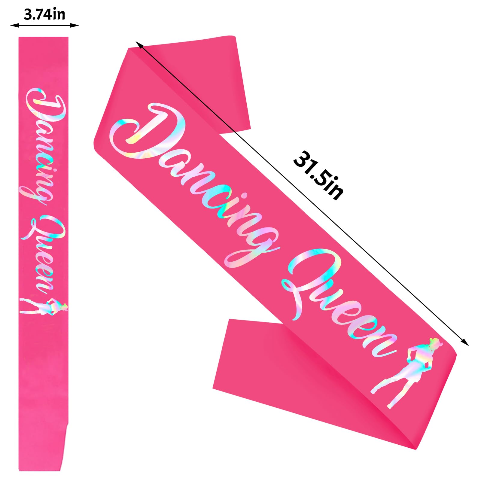 Dancing Queen Sash with Iridescent Foil, Hot Pink Disco Bachelorette Party Sash for Bridal Shower, Birthday Sash for Girls Women, Mamma Mia Party Sash Decorations(Hot Pink + Iridescent)