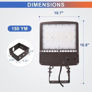 150W LED Parking Lot Light, 5700K 21000LM(140LM/W) Outdoor Commercial LED Shoebox Lights with Yoke Mount, [600W HPS Equiv.] Area/Street/Arena/Security Lighting, AC100-277V, UL&DLC Listed