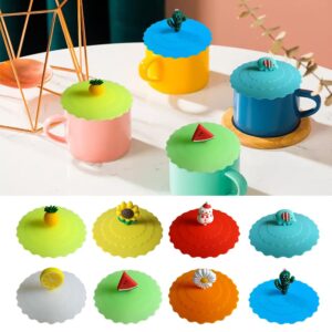 8pcs Silicone Cup Lids Mug Cover, Colorful Anti-Dust Mug Cover Cute Reusable Lids for Cups Mugs Beer Glasses Universal