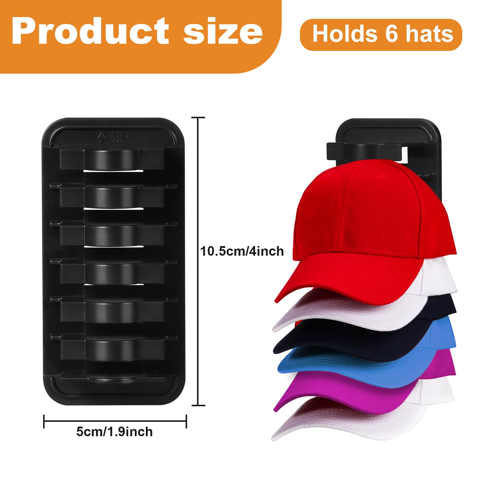 Nzcvuias Hat Organizer for Baseball Caps, 3-Piece Hat Rack, Adhesive Hat Hooks for Wall, 1 for up to 6 Hats, Short and Convenient, Hat Organizer for Door Closet, 3PCS-Black