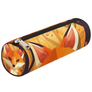 gzleyigou round pencil case pen bag pouch holder fox stationery organizer pencil bag with zipper pencil pouch storage box cosmetic organizer makeup brush bag fall fox