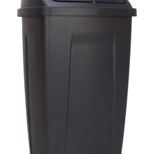 DqOasd Trash Can 13 Gallon with Swing Lid, Plastic Tall Garbage Can Indoor, Recycle Bin and Waste Basket for Home, Office, Garage, Patio, Restaraunt (Black), 1 Count