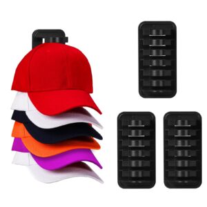 nzcvuias hat organizer for baseball caps, 3-piece hat rack, adhesive hat hooks for wall, 1 for up to 6 hats, short and convenient, hat organizer for door closet, 3pcs-black