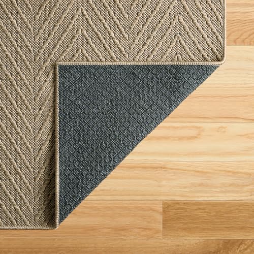 TOWN & COUNTRY BASICS Pax Herringbone Textured Solid Everwash® Washable Area Rug, Low Pile, Non-Slip Backing, Easy Clean Pet & Family Friendly Rug, Brown, 8' Round