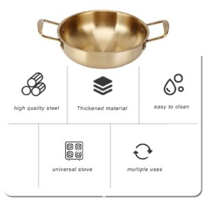 Ramen Pot, Stainless Steel Gold Noodles Pot with Double Handle for Pasta Soup, Korean Cooking Pot for Home Kitchen (Inner diameter 18cm)