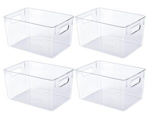 jollypack 4 pack clear plastic storage bins, pantry organizers and storage with handles, clear storage containers for fridge, kitchen, cabinet, bathroom and office