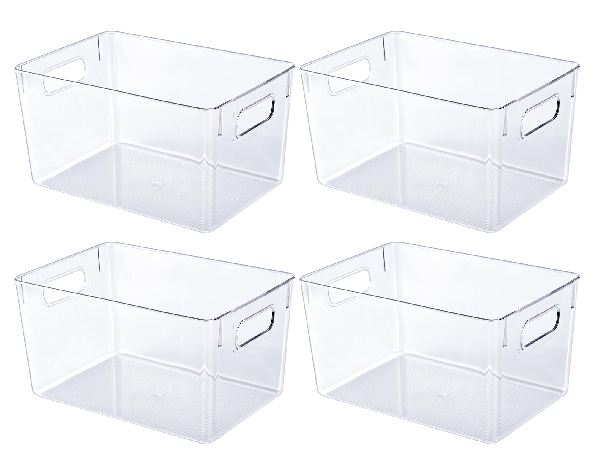 JollyPack 4 Pack Clear Plastic Storage Bins, Pantry Organizers and Storage with Handles, Clear Storage Containers for Fridge, Kitchen, Cabinet, Bathroom and Office