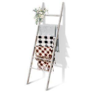 Delywh Decorative Blanket Ladder Wooden, Floating Shelves, with Rustic Rope Wooden Blanket Storage, Throw, Towel, Quilt Rack for The Living Room, Bathroom, Bedroom, Farmhouse Wall Blanket Holder