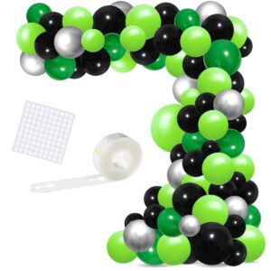 lime green black balloon garland arch kit - green black balloons silver lime green balloons video game halloween balloons for video gaming miner birthday baby shower grads wedding party decorations