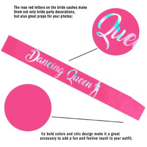 Dancing Queen Sash with Iridescent Foil, Hot Pink Disco Bachelorette Party Sash for Bridal Shower, Birthday Sash for Girls Women, Mamma Mia Party Sash Decorations(Hot Pink + Iridescent)