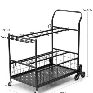 Heavy-Duty Garden Tool Organizer for Garage with 2 Stair-Climbing Wheels, Lawn & Yard Tool Storage Rack, Garage Tool Cart with Lockable Wheels, Outdoor Garden Tool Storage for Sheds