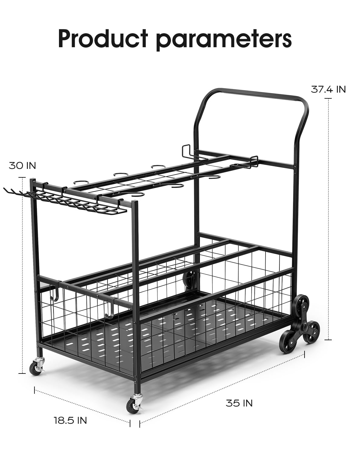 Heavy-Duty Garden Tool Organizer for Garage with 2 Stair-Climbing Wheels, Lawn & Yard Tool Storage Rack, Garage Tool Cart with Lockable Wheels, Outdoor Garden Tool Storage for Sheds